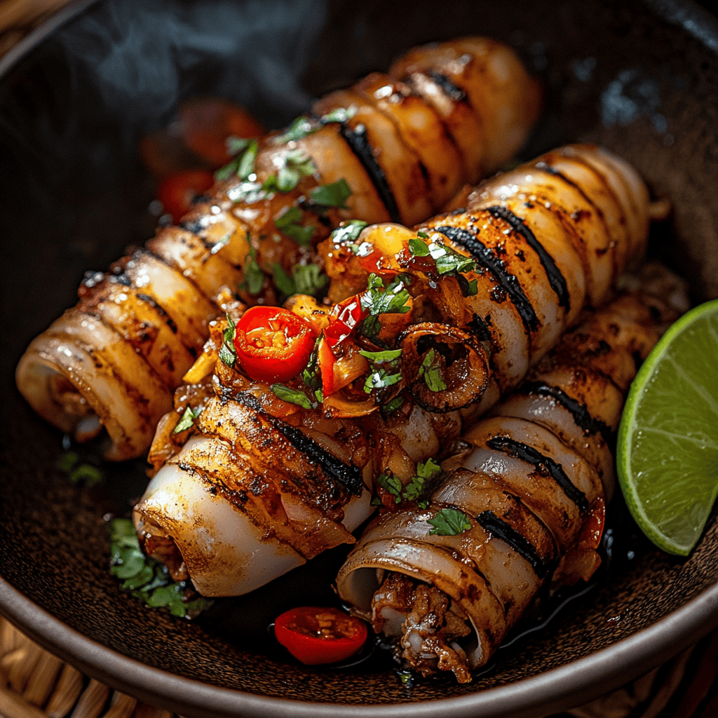 Inihaw na Pusit (Filipino Grilled Stuffed Squid) - Kusina Secrets