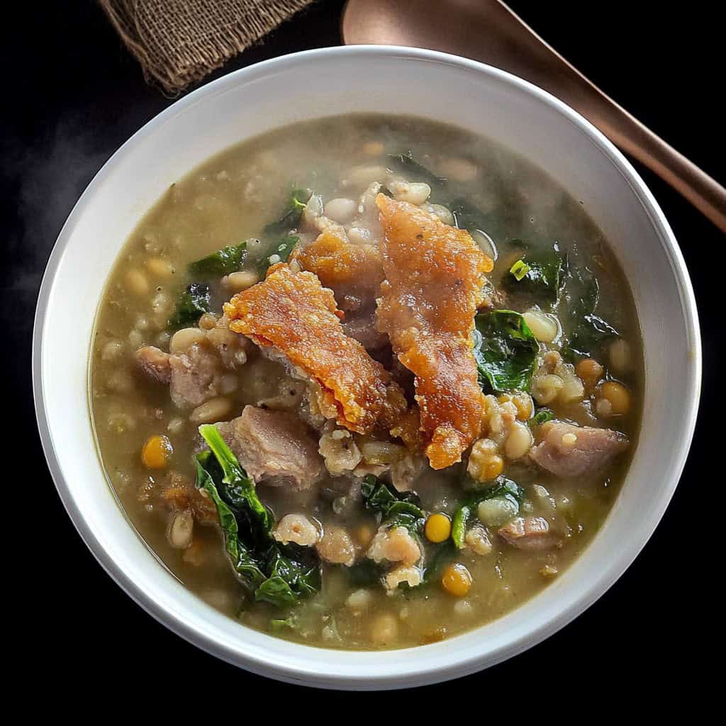 Ginisang Munggo at Chicharon (Filipino Mung Bean Stew with Pork Cracklings) - Kusina Secrets